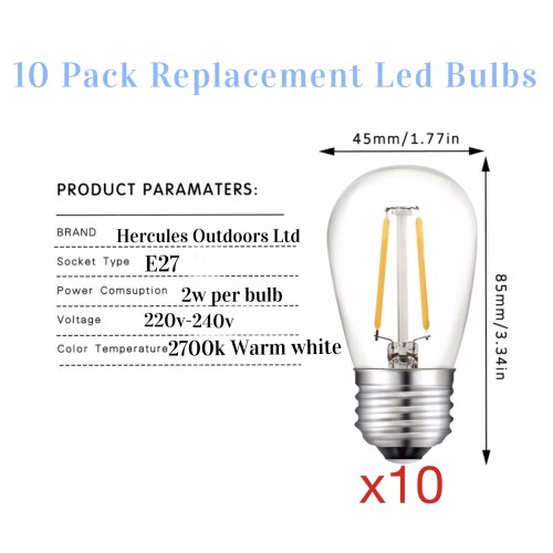 10x replacement IP65 Bulbs for Outdoor LED Garden String Lights ...
